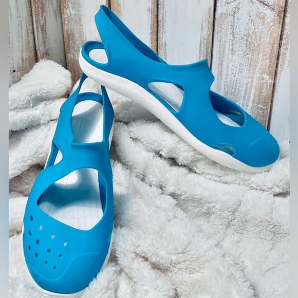 CROCS | Shoes | Crocs Swiftwater Wave Blue Sandal Boat Shoe Womens ...